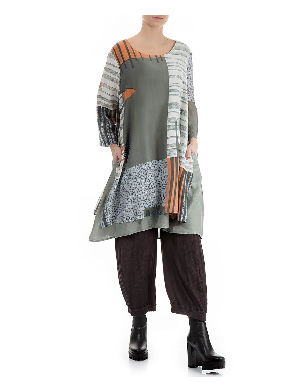 Lang silke tunika | silke tunika med grafisk design | unik tunika