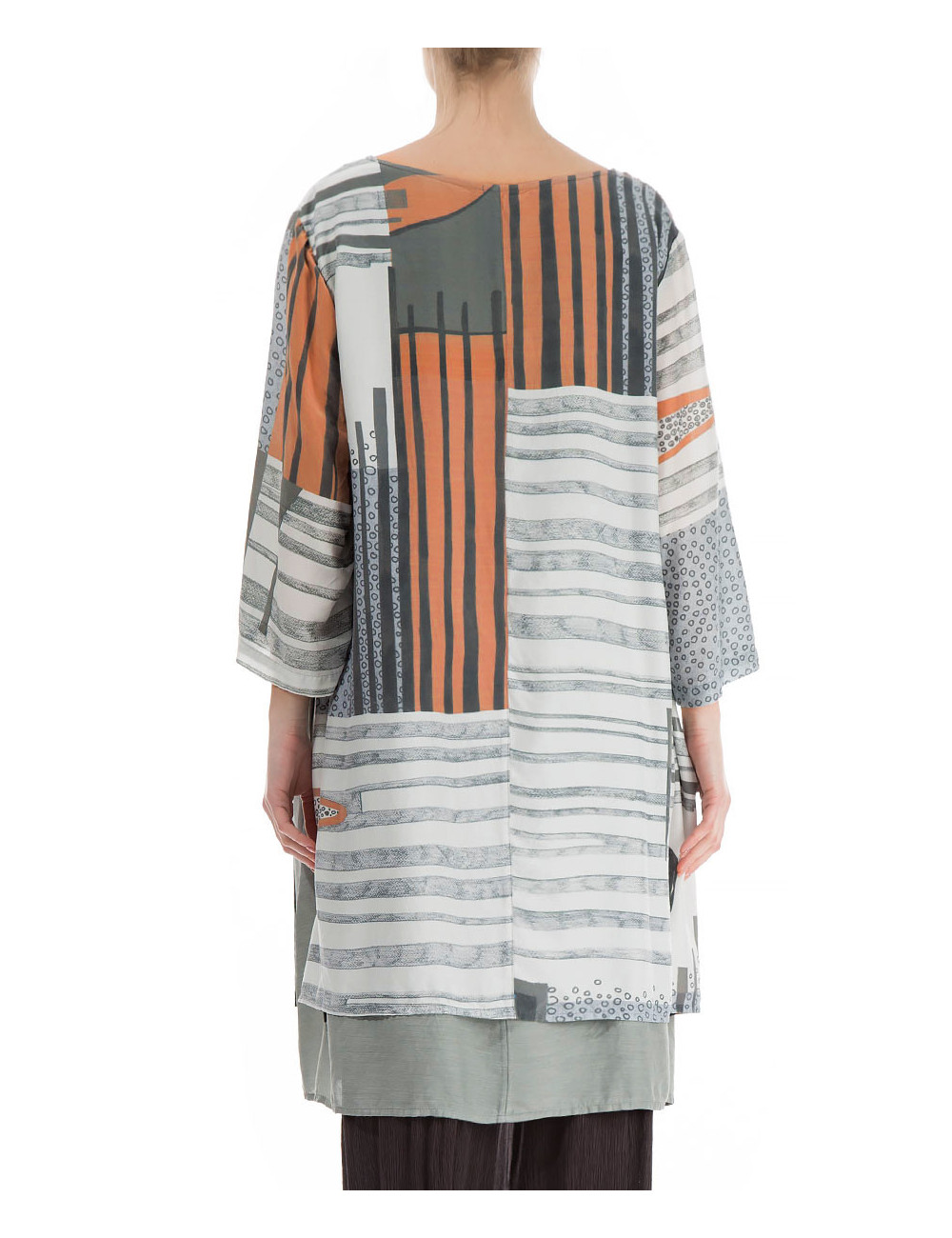 Lang silke tunika | silke tunika med grafisk design | unik tunika